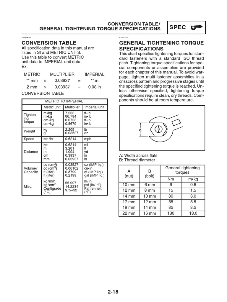 Conversion Table/ General Tightening Torque Specifications | PDF ...