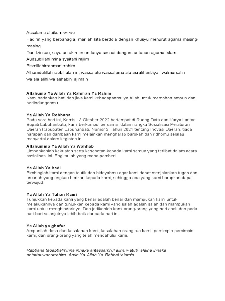 DOA Acara Sosialisasi | PDF