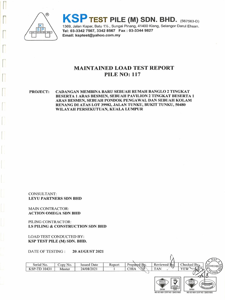 Maintain Load Test Pile No.117 | PDF