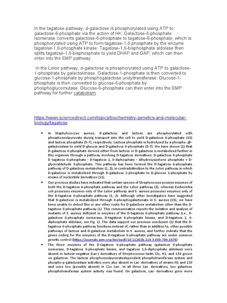 Leloir Pathway and Tagatose 6 Pathway 1 | PDF