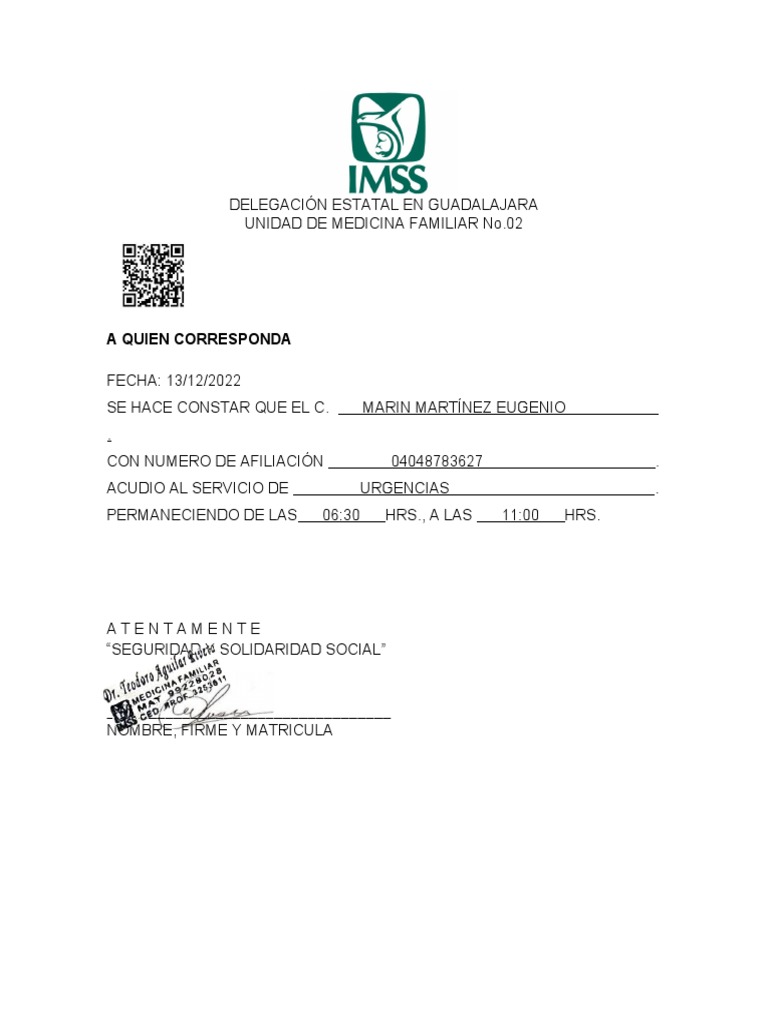Eugenio Constancia Del Imss@umfn°2 | PDF