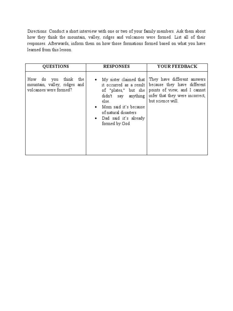 Questions Responses Your Feedback | PDF