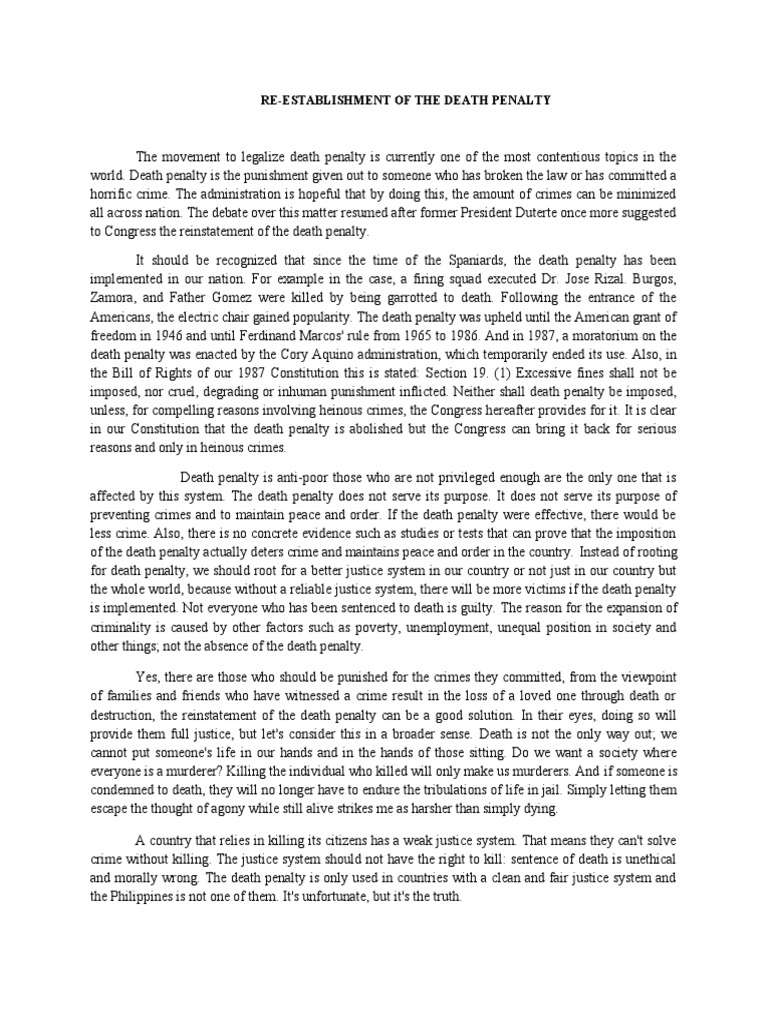 A Call for Compassion: Arguing Against Re-Establishing the Death ...