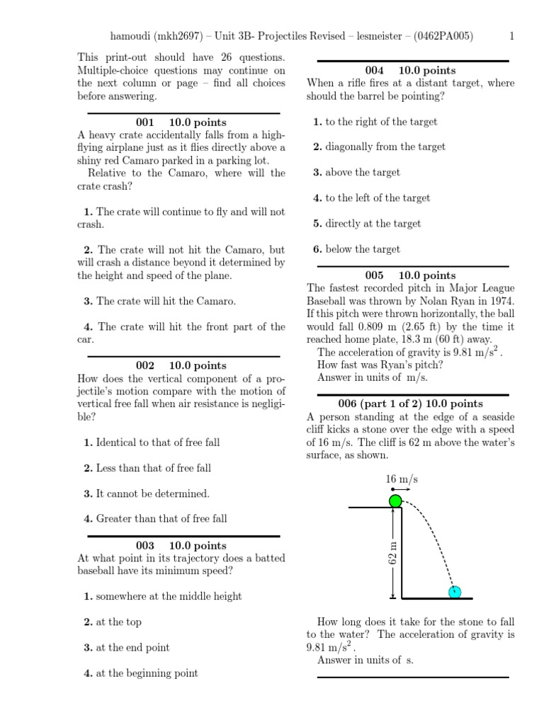 Unit 3B - Projectiles Revised-Problems | PDF | Acceleration | Velocity