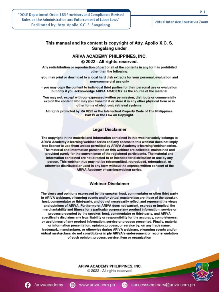 DOLE Department Order 183 Provisions and Compliance Revised Rules On ...