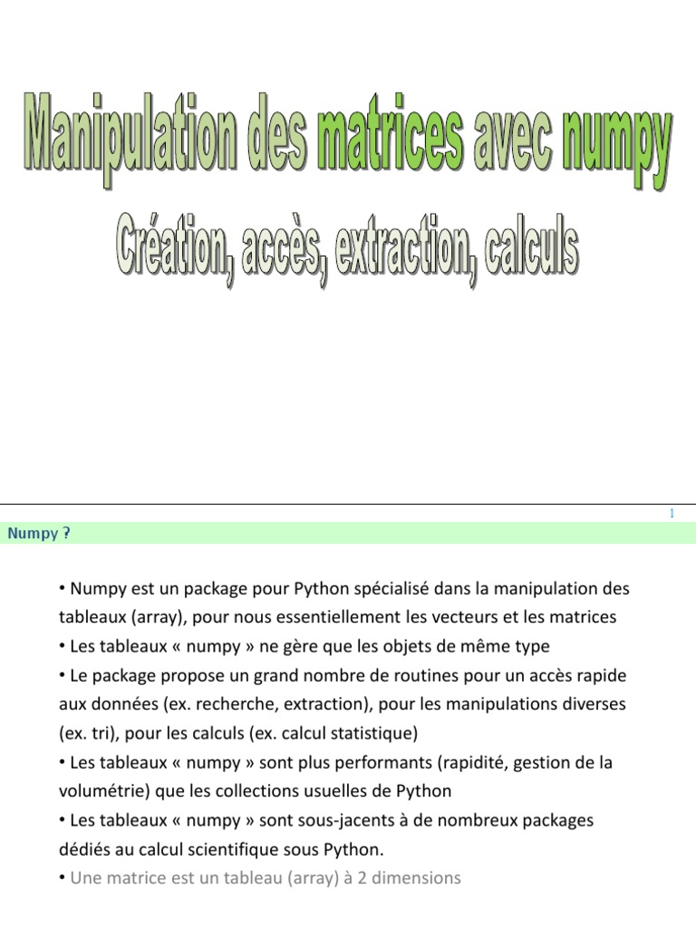 Manipulation de matrices avec Numpy | PDF | Type de données | Matrice ...