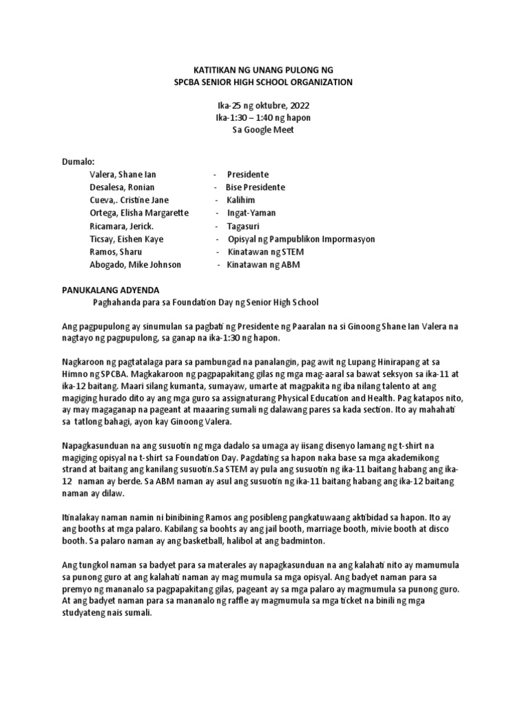 Katitikan NG Pulong | PDF