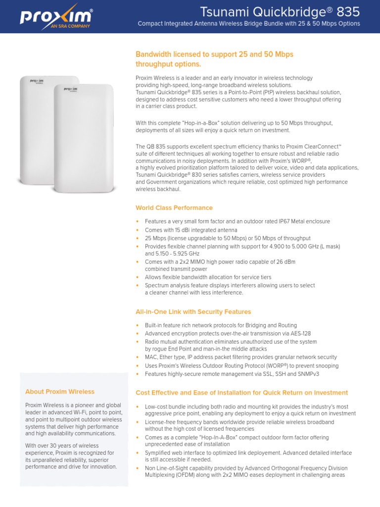 Tsunami QB 835 Series Datasheet Eol US | PDF | Wi Fi | Computer Network