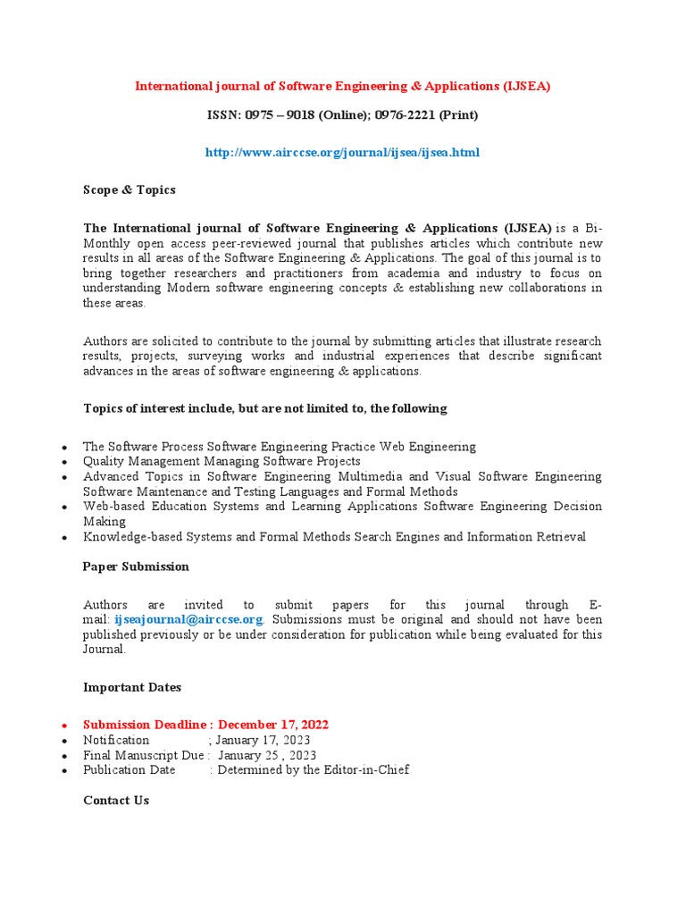 International Journal of Software Engineering & Applications (IJSEA) | PDF