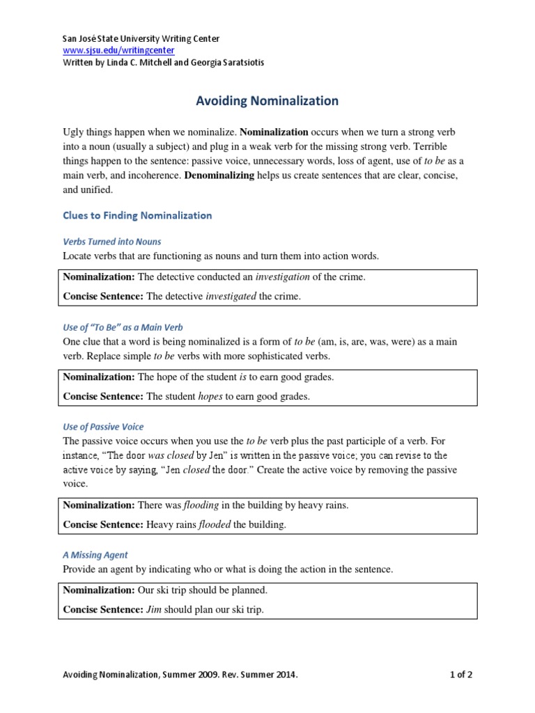 Avoiding Nominalization | PDF | Verb | Syntactic Relationships