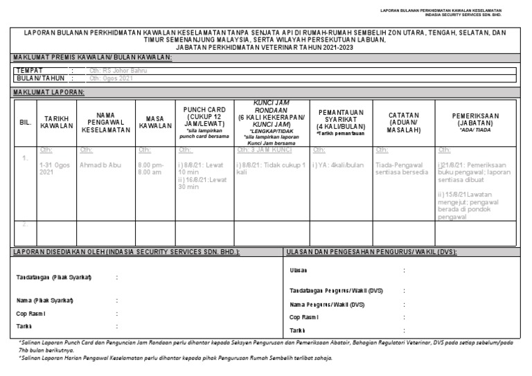 Template Laporan RSJ Kawalan Keselamatan Indasia SS SB | PDF