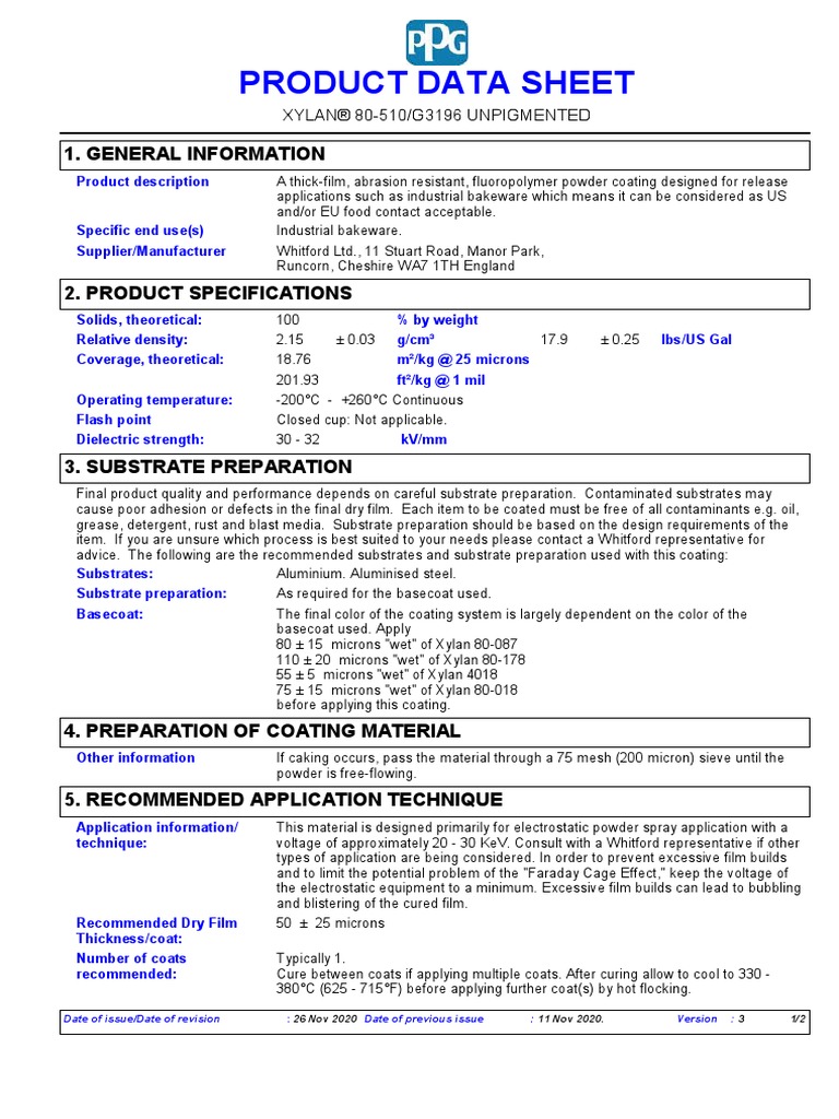 Xylan 80-510-G3196 Pfa Be | PDF | Cookware And Bakeware | Coating
