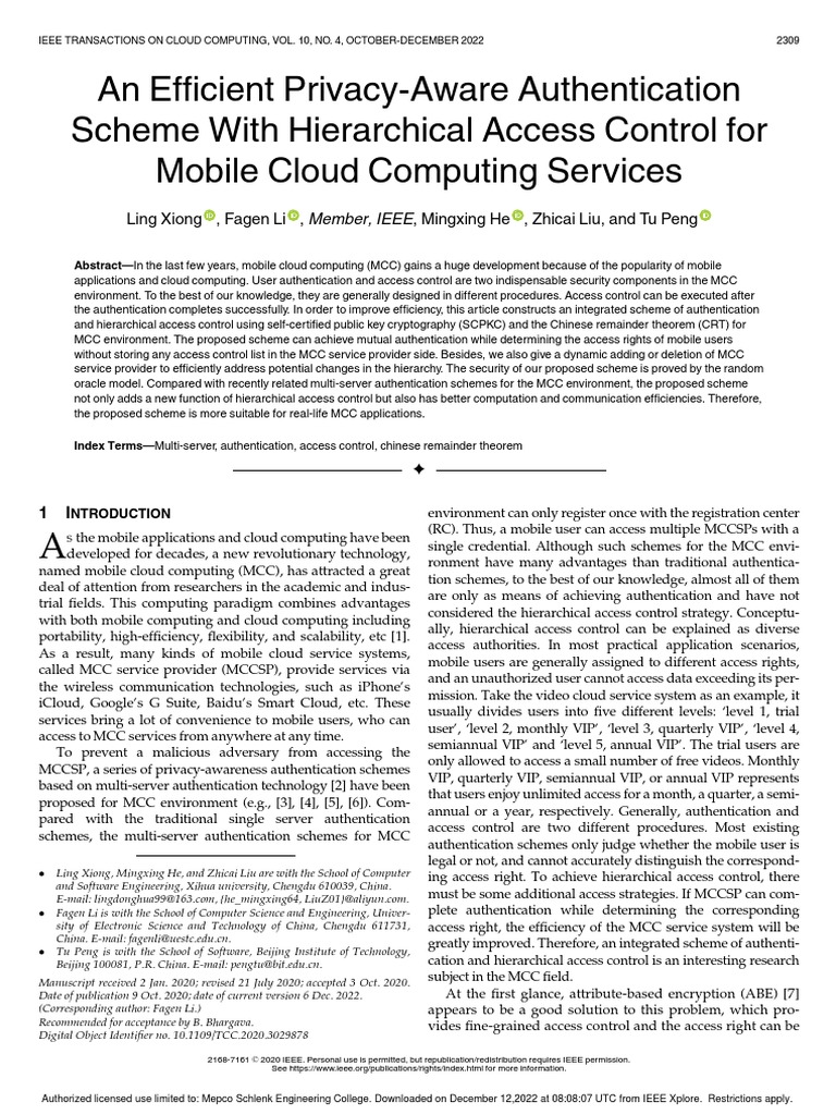 An Efficient Privacy Aware Authentication Scheme With Hierarchical Access Control For Mobile