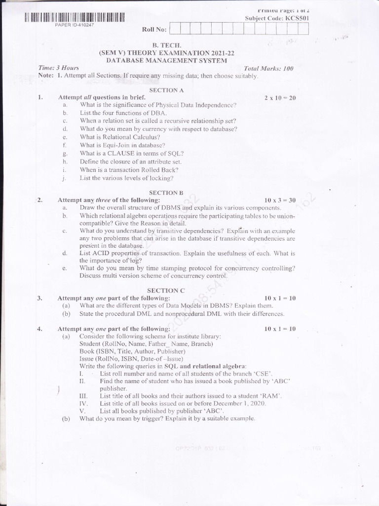 Database Management System KCS501 | PDF | Databases | Relational Model