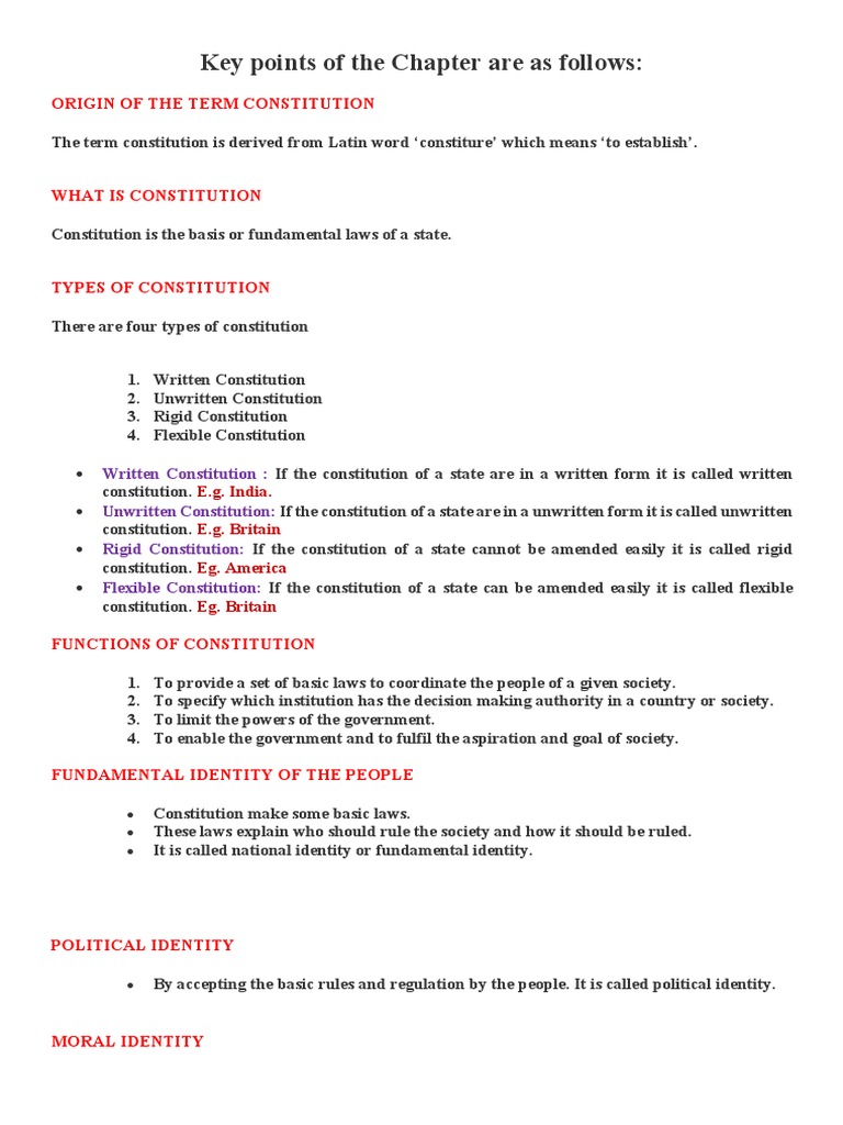 Plitical Science - CH 1 - Key Points | PDF | Constitution | Justice
