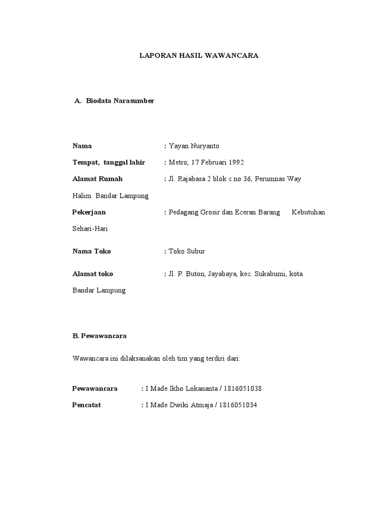 Laporan Wawancara | PDF