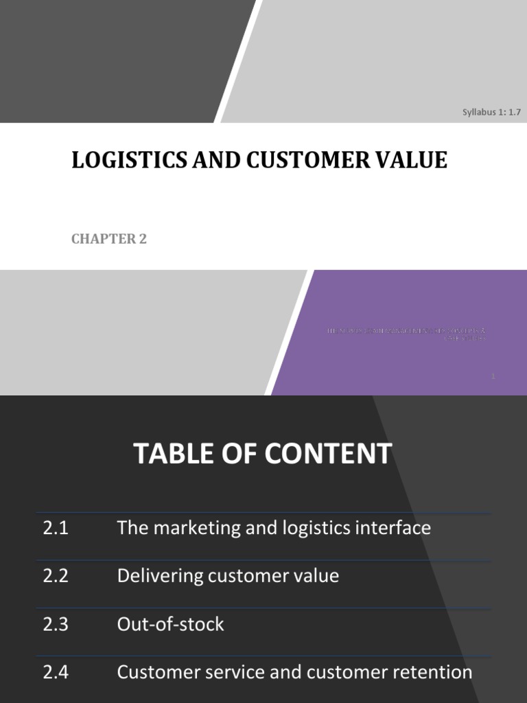 CHAPTER - 1b - Logistics & Customer Value | PDF | Supply Chain | Supply ...