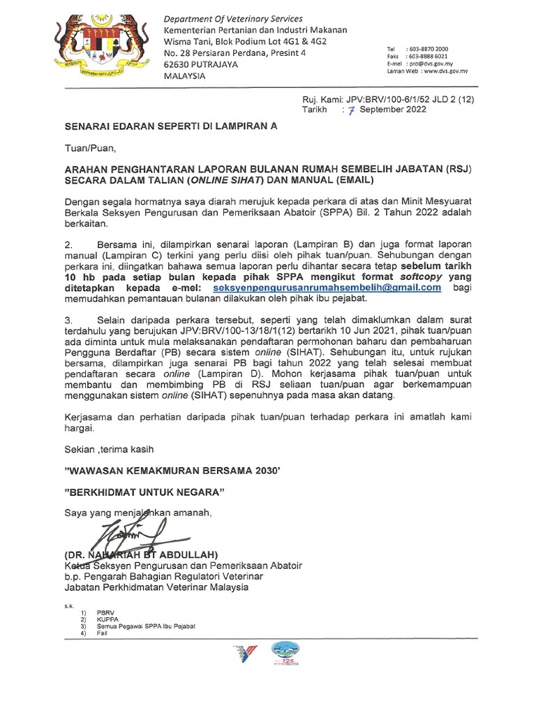 Arahan Penghantaran Laporan Bulanan RSJ Secara Online Sihat Dan Manual (E-Mel) | PDF