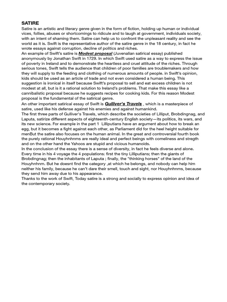 SATIRE in English | PDF | Satire | Jonathan Swift