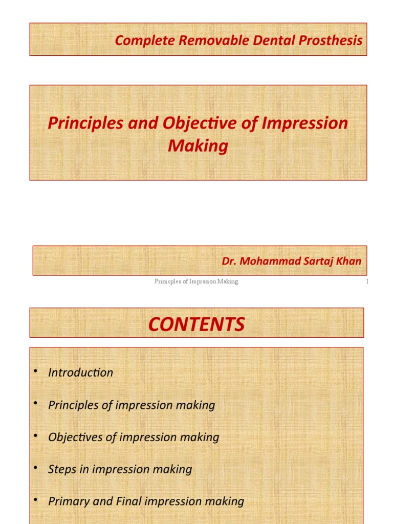 Principles and Objective of Impression M | PDF | Dentures | Tongue