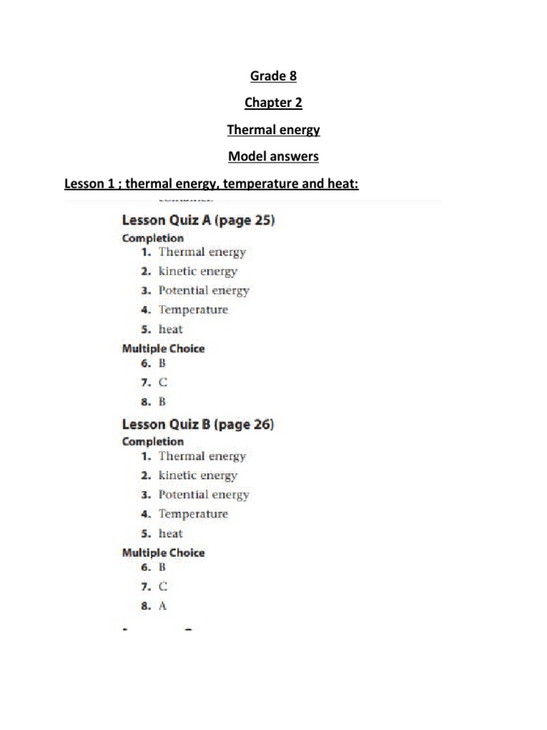 Chapter 2 Model Answer Thermal Energy | PDF