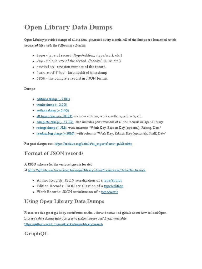 Open Library Data Dumps | PDF