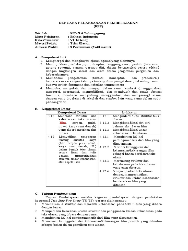 RPP Teks Ulasan | PDF | Karier & Perkembangan | Seni & Disiplin Bahasa