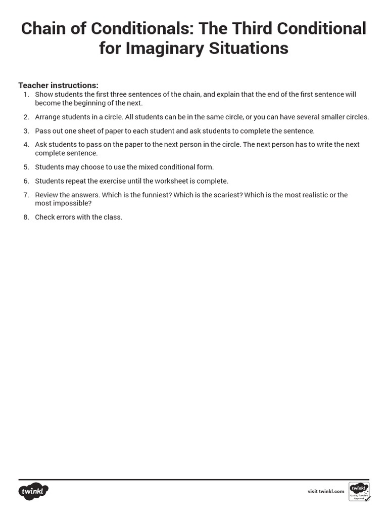 Instructions for a Chain of Conditionals Writing Activity Using the Third Conditional Form | PDF