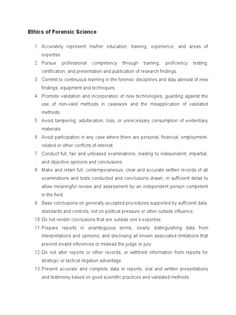 Forensic Science Ethics Guidelines | PDF | Expert Witness | Forensic ...