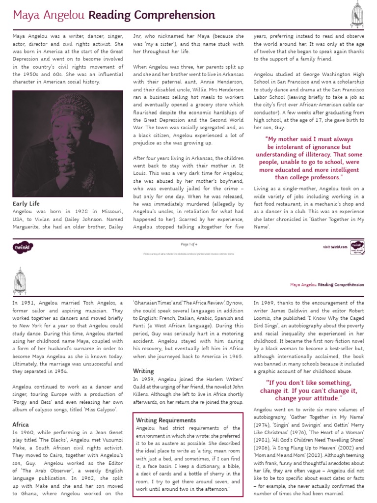 Reading Comprehension | PDF | Maya Angelou