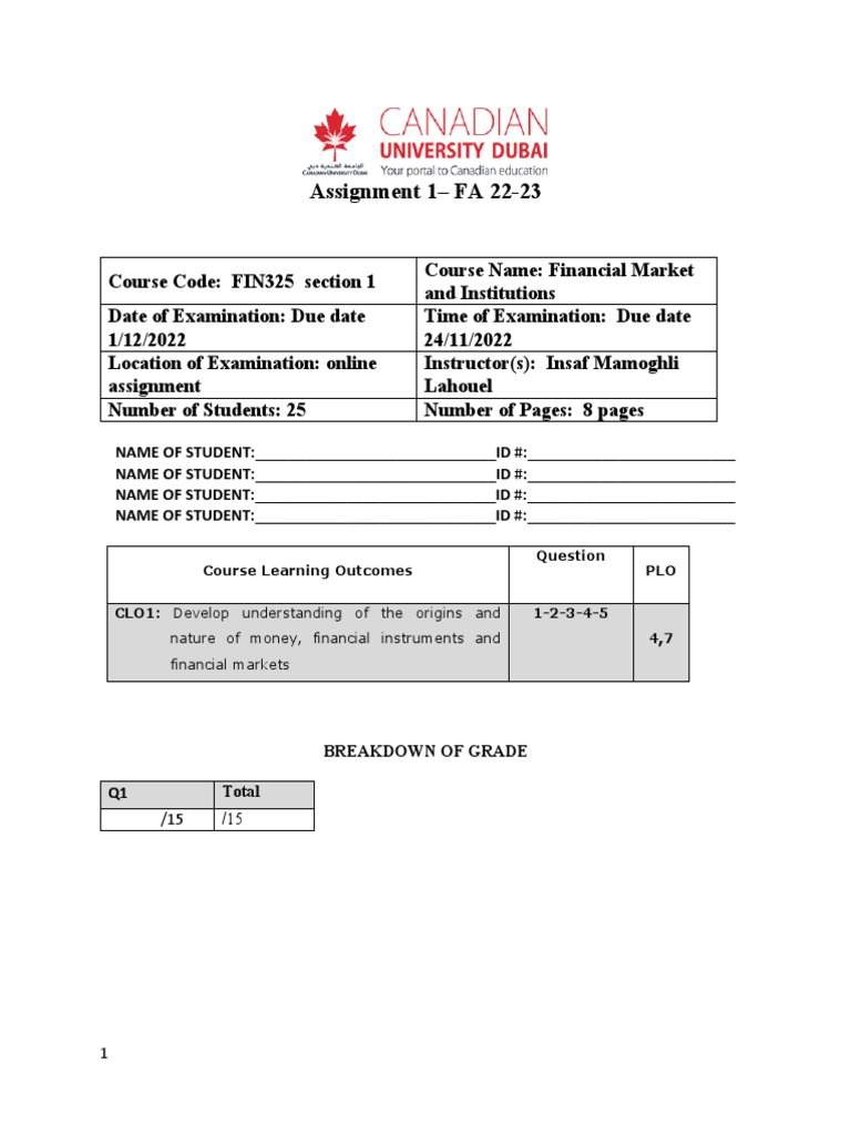 Fin 325 Fa 22-23 Assignment 1 CL Copy-1 | PDF | Islamic Banking And Finance | Turnitin