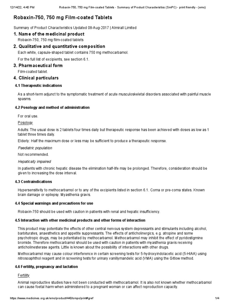 Robaxin-750: Clinical Use Guide | PDF | Clinical Medicine | Pharmacy