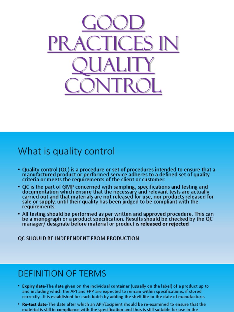 Good Practices in Quality Control | PDF | Specification (Technical ...
