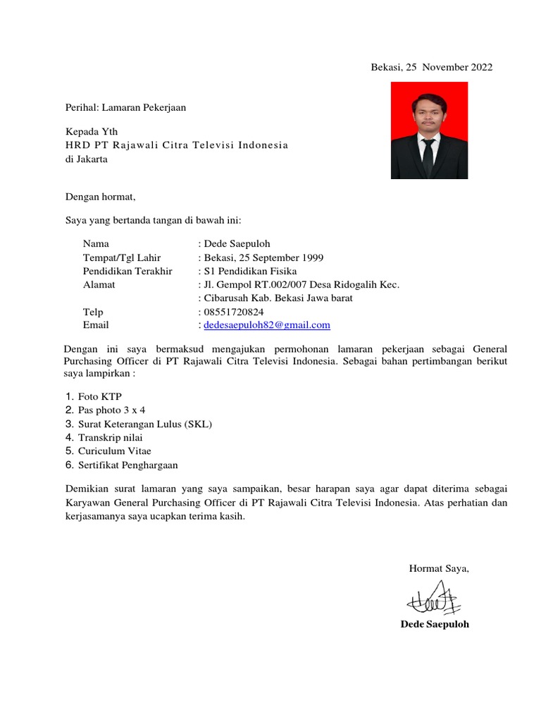 Lamaran Pekerjaan Dede Saepuloh GPO | PDF