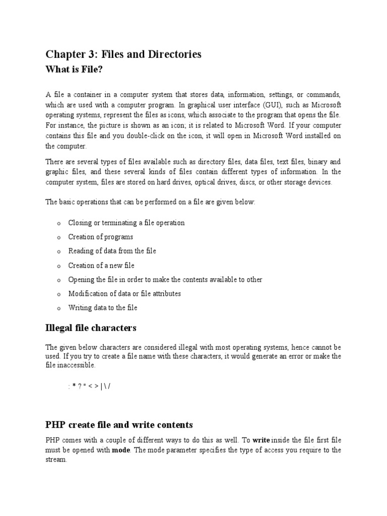 Chapter 3 Files And Directories Pdf Computer File Php