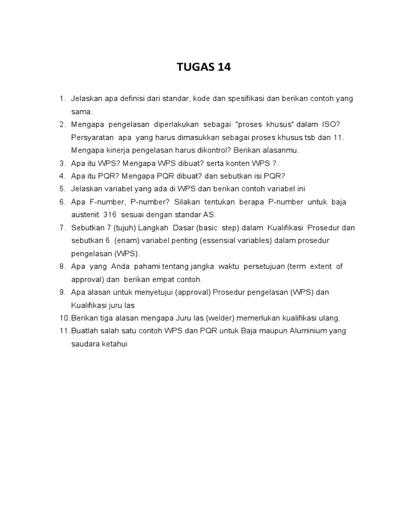 Tugas 14 - WPS PQR | PDF