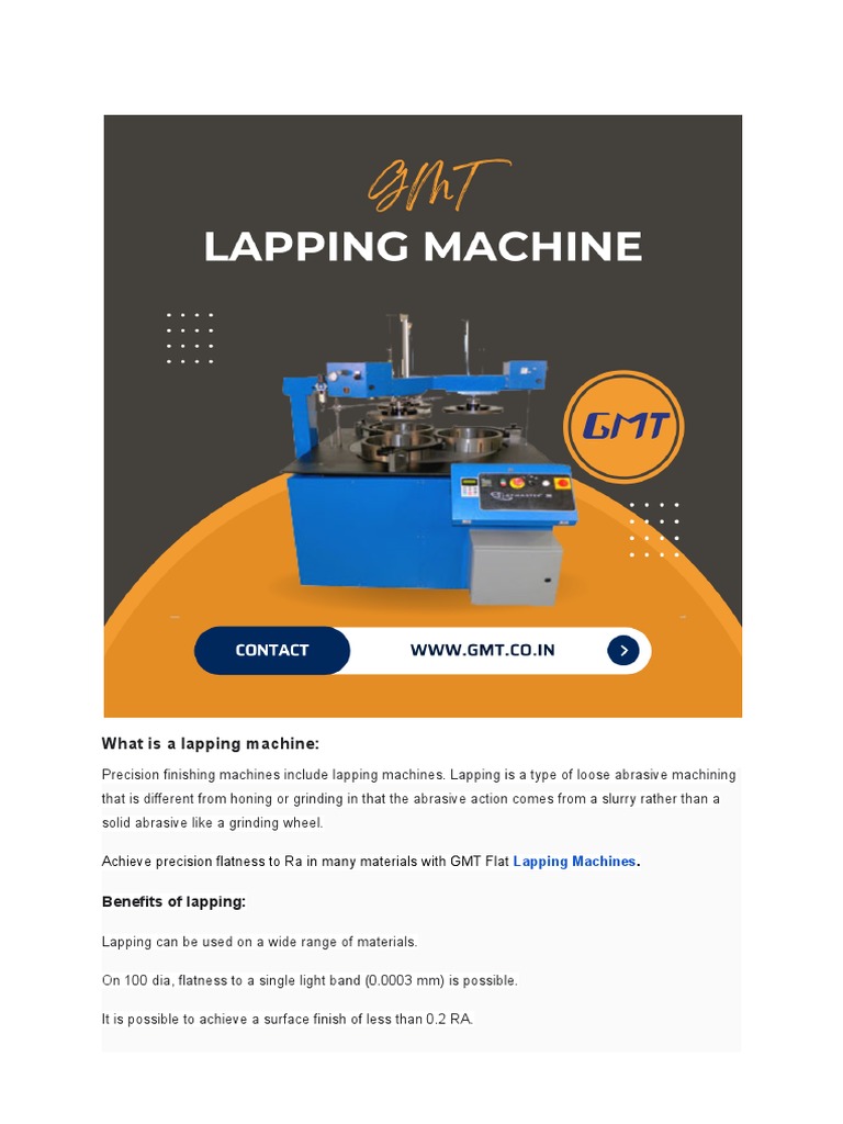 GMT Lapping Machine - Precision Surface Finish | PDF