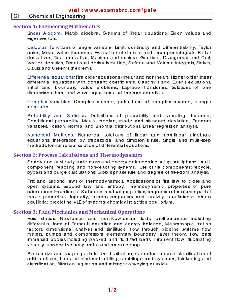 GATE Chemical Engineering | PDF | Fluid Dynamics | Equations