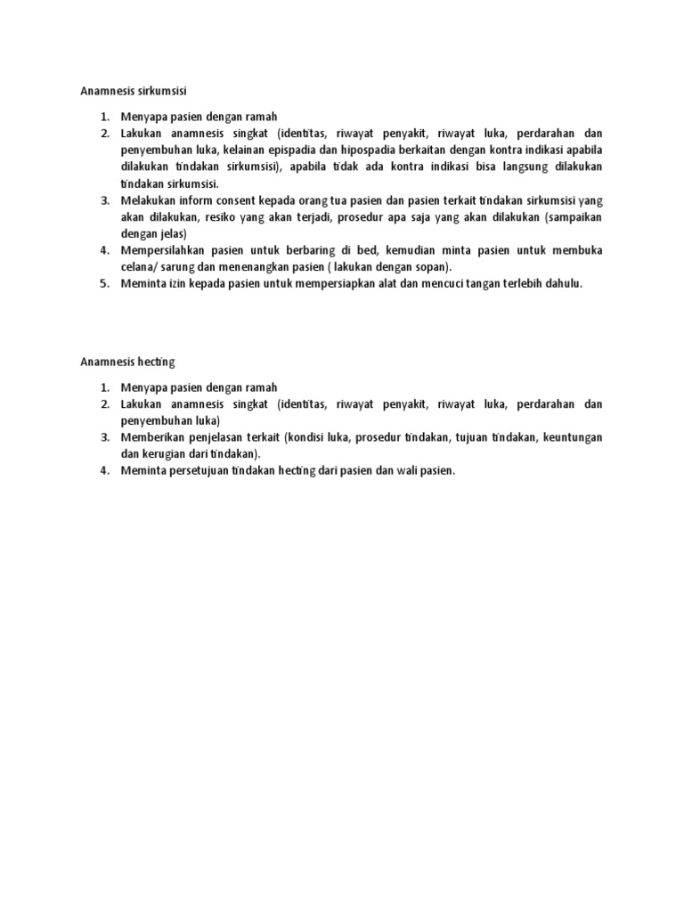 Anamnesis Sirkumsisi Dan Hecting | PDF