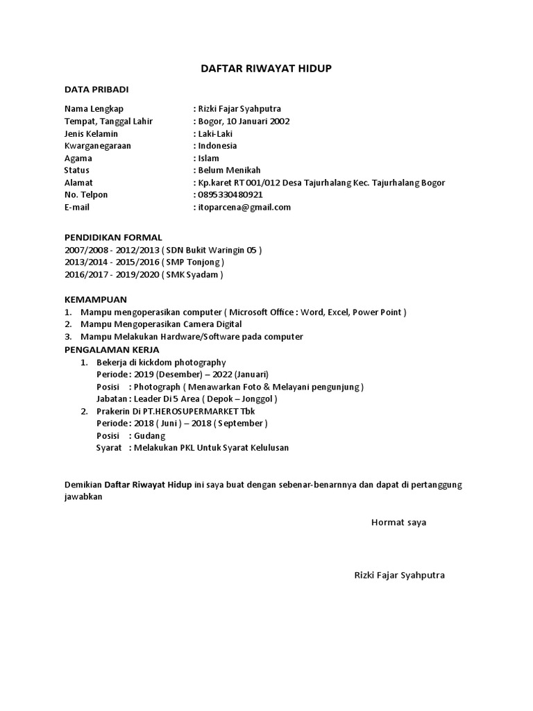 Cv Rizki Fajar Fotografi It Skills Pdf