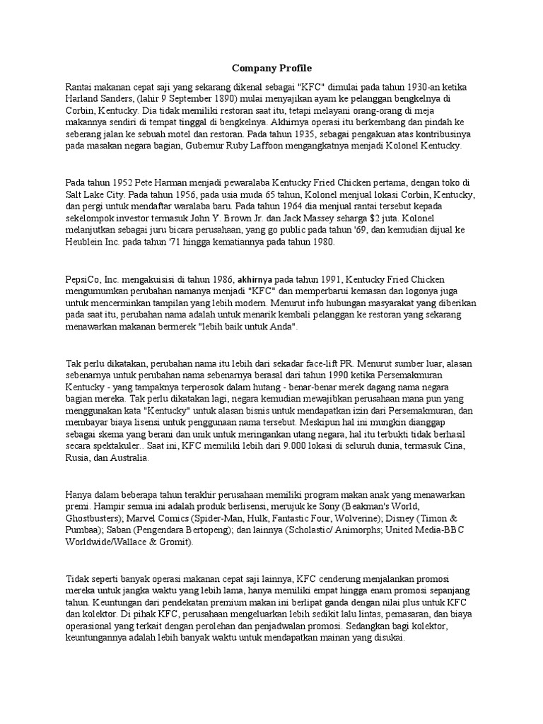 Company Profile KFC | PDF