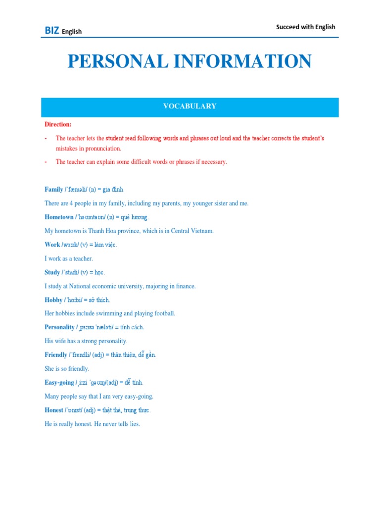 Unit 1 - Personal Information | PDF | Ho Chi Minh City | Vietnam