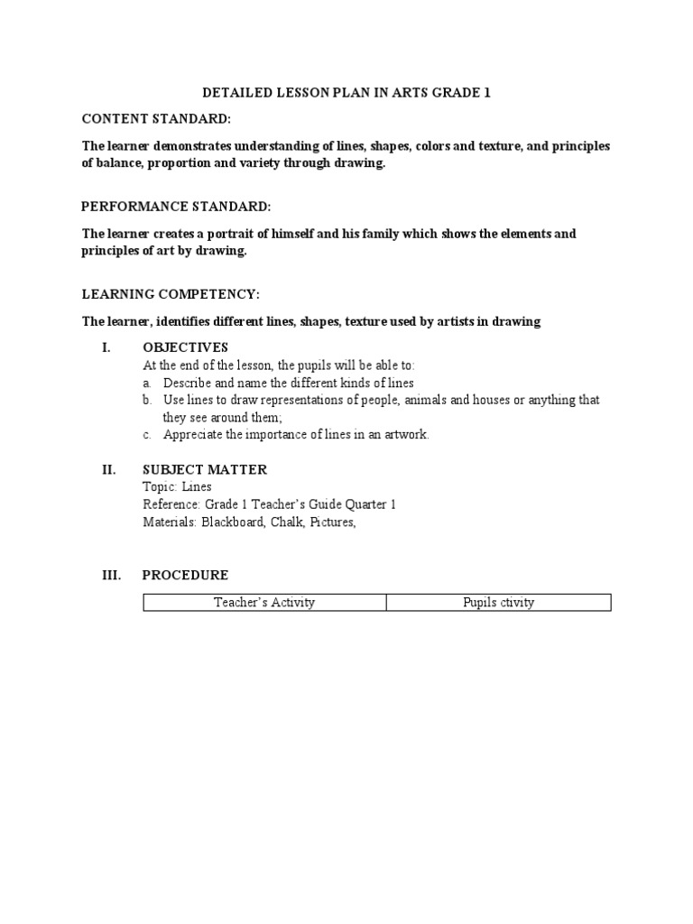 Detailed Lesson Plan in Arts Grade 1 and Grade 2 | PDF | Shape | Triangle