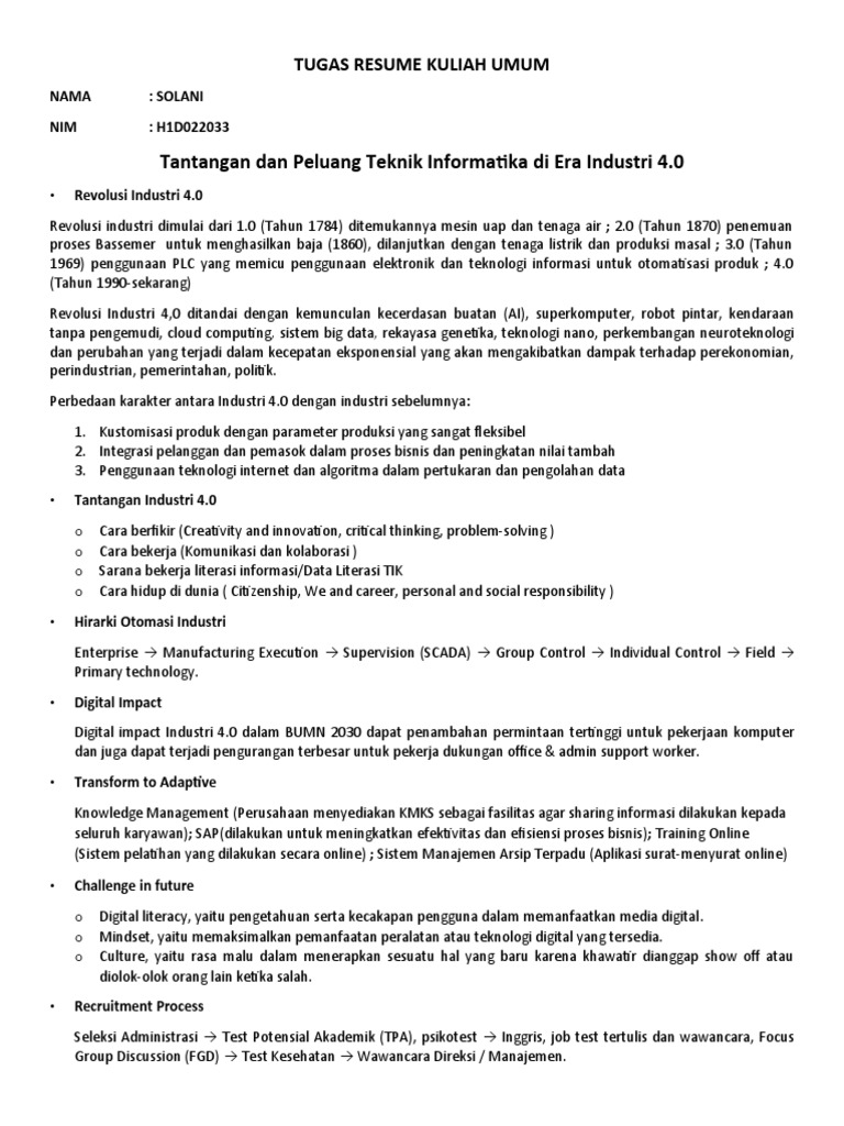 Tugas Resume Kuliah Umum | PDF