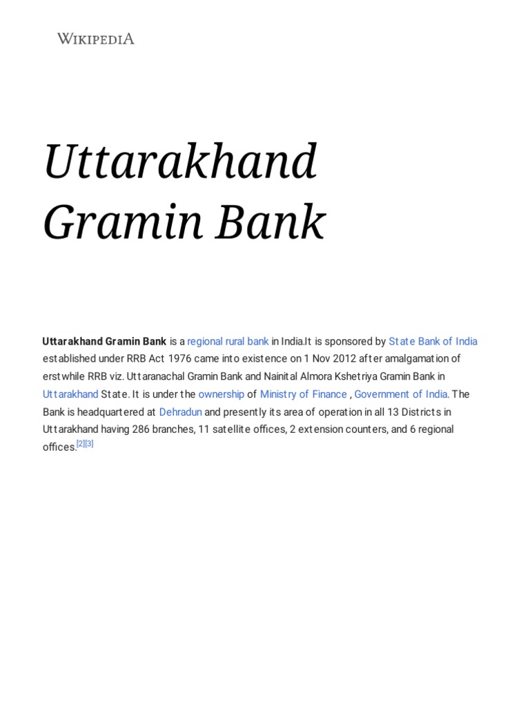 Uttarakhand Gramin Bank - Wikipedia | PDF | Banks | Banking