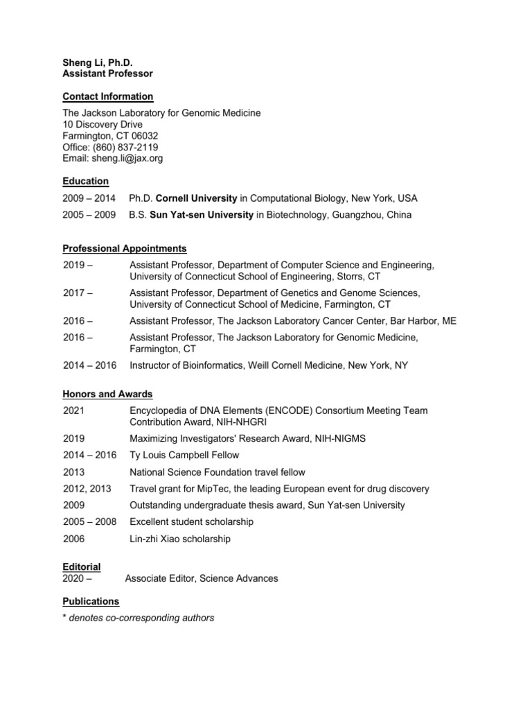 Sheng Li CV | PDF | Dna Sequencing | Epigenetics