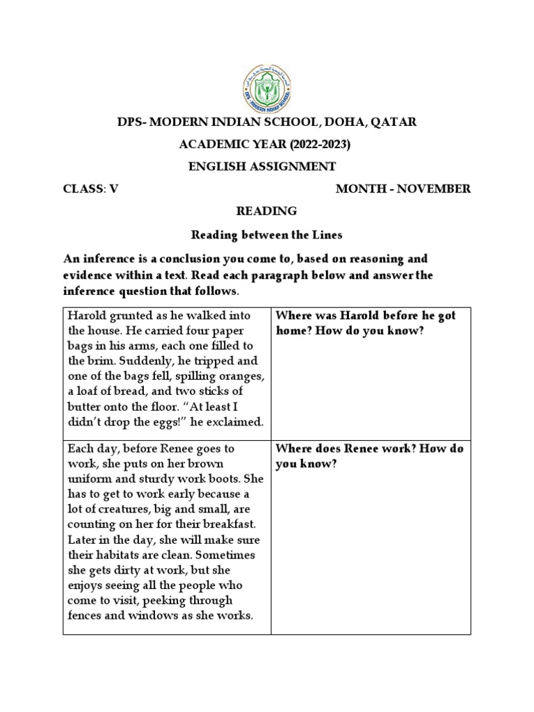 Grade V English Monthly Assignment November | PDF