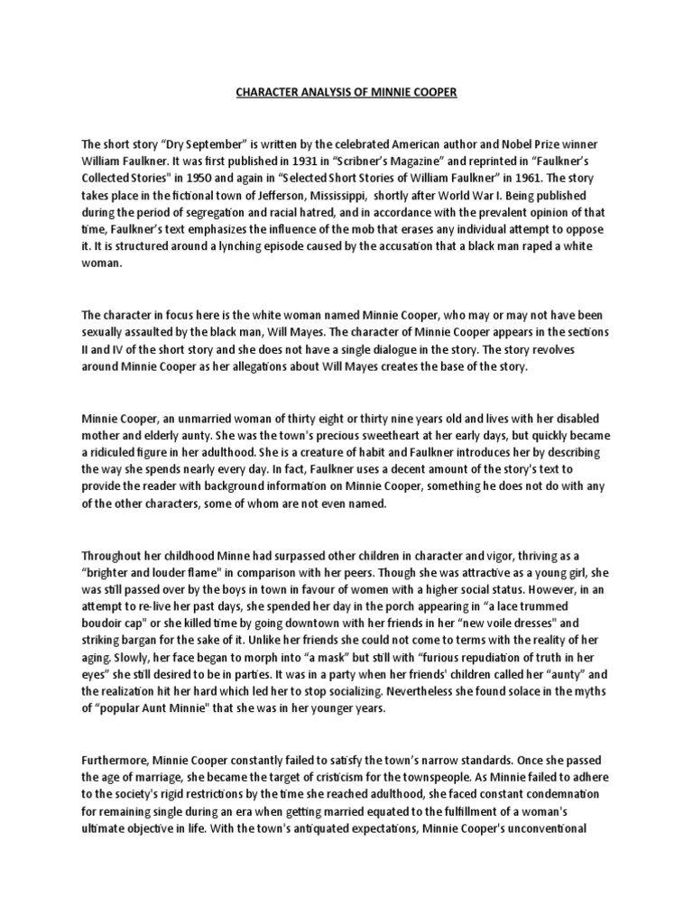 Character Analysis of Minnie Cooper | PDF | William Faulkner