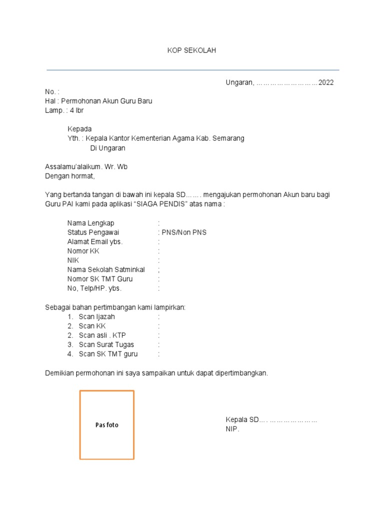 Contoh Surat Permohonan Akun, DLL | PDF