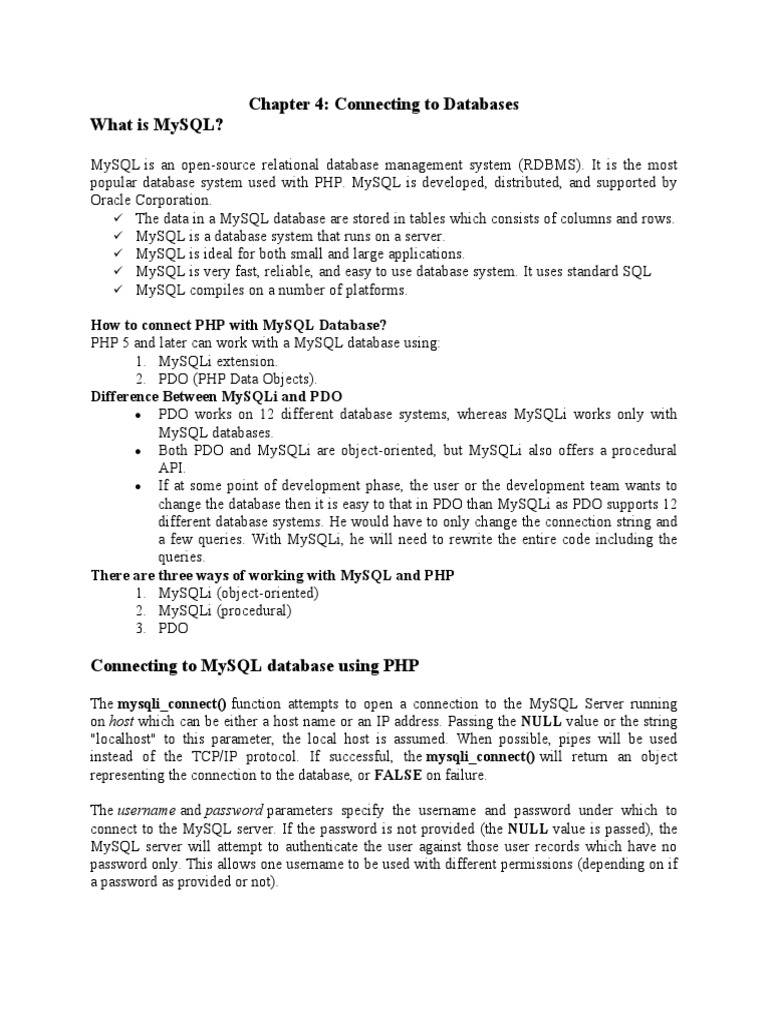 Chapter 4-Connecting To Databases | PDF | Relational Database | Databases